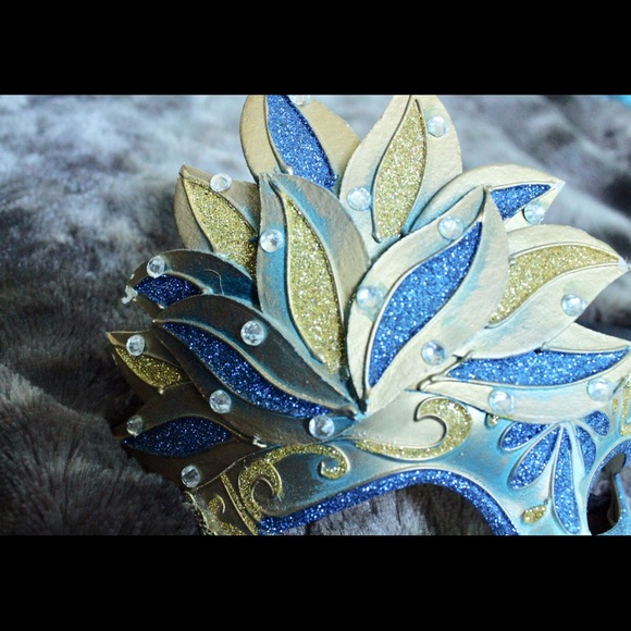 Accessories | Gold And Blue Masquerade Mask | Poshmark